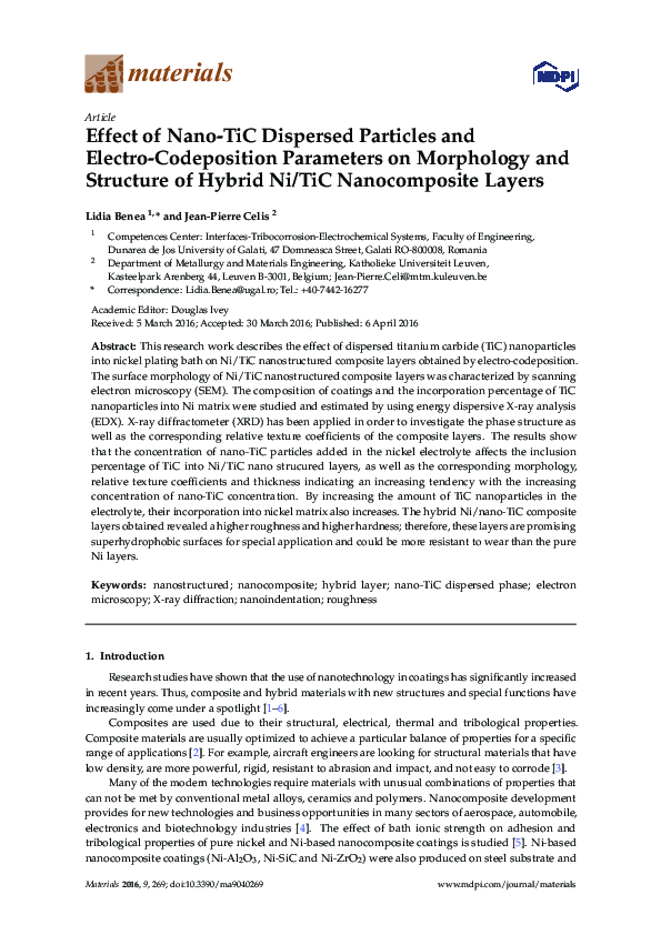 (PDF) Effect of Nano-TiC Dispersed Particles and Electro-Codeposition Parameters on Morphology ...