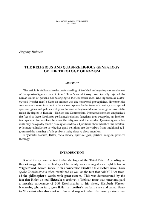 (PDF) The Religious and Quasi-Religious Genealogy of the Theology of Nazism