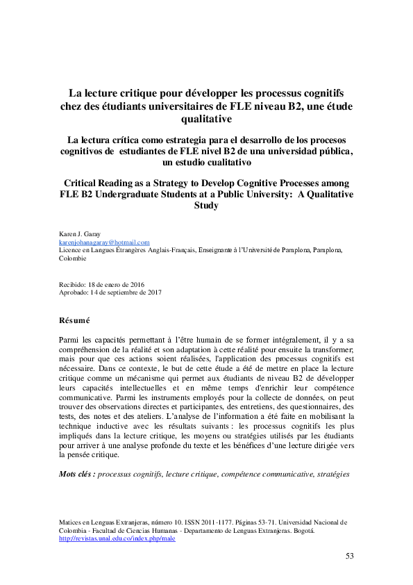 (PDF) La lecture critique pour développer les processus cognitifs chez des étudiants ...