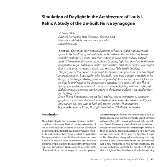 (PDF) Simulation of Daylight in the Architecture of Louis I. Kahn: A ...