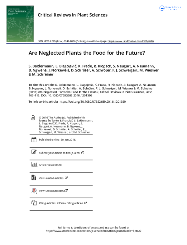 (PDF) Are Neglected Plants the Food for the Future?