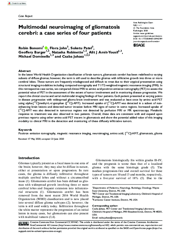 (PDF) Multimodal neuroimaging of gliomatosis cerebri: a case series of four patients