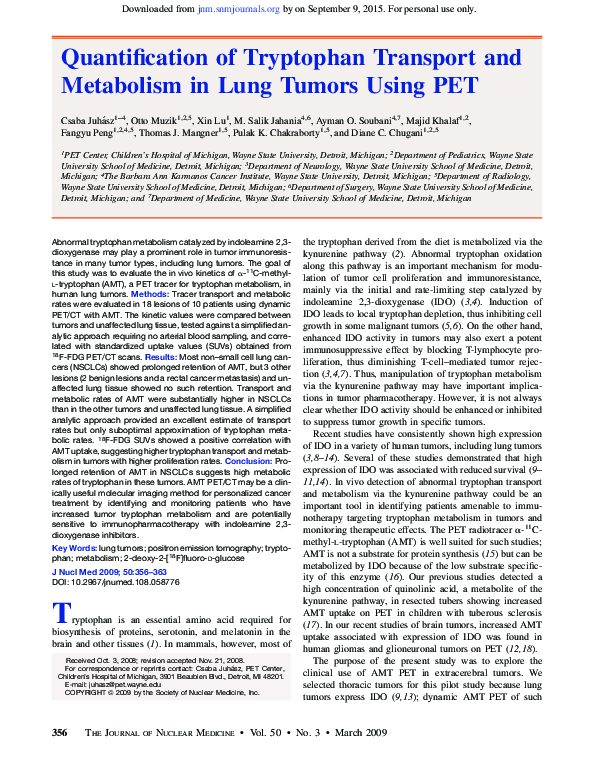 (PDF) Quantification of Tryptophan Transport and Metabolism in Lung ...