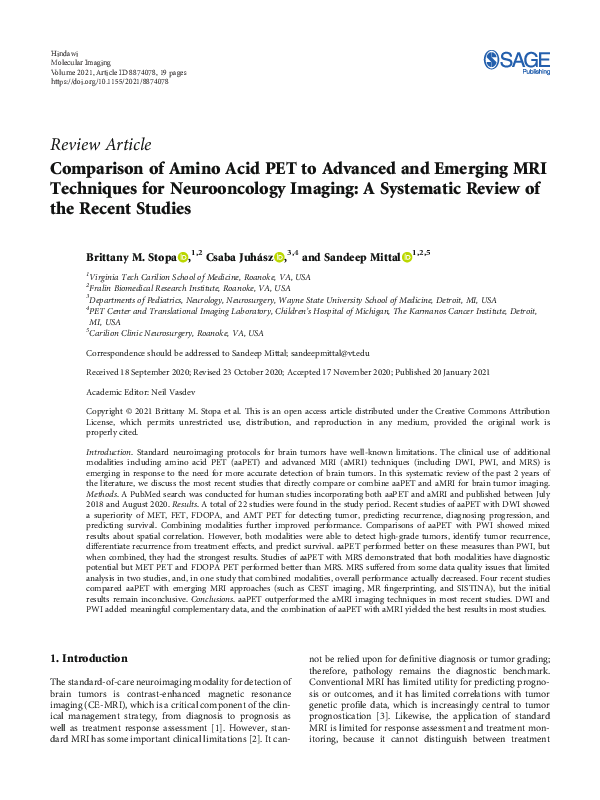 (PDF) Comparison of Amino Acid PET to Advanced and Emerging MRI ...