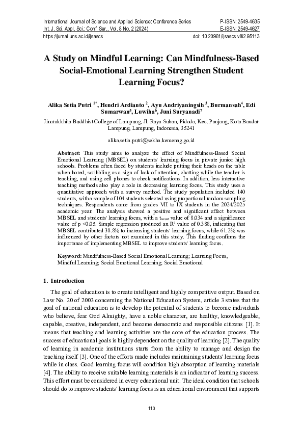 (PDF) A Study on Mindful Learning: Can Mindfulness-Based Social-Emotional Learning Strengthen ...