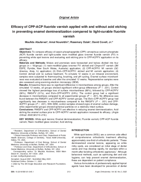 (PDF) Efficacy of CPP-ACP fluoride varnish applied with and without ...