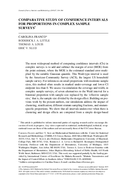 (PDF) Comparative Study of Confidence Intervals for Proportions in Complex Sample Surveys†