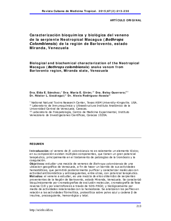 (PDF) Caracterización bioquímica y biológica del veneno de la serpiente ...