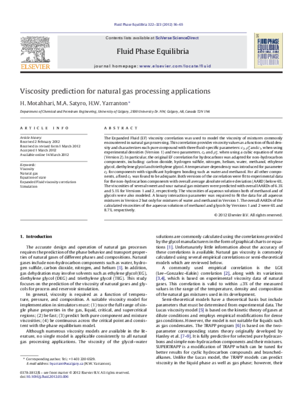 (PDF) Viscosity prediction for natural gas processing applications