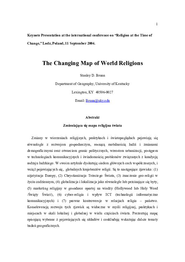 (PDF) The Changing Map of World Religions