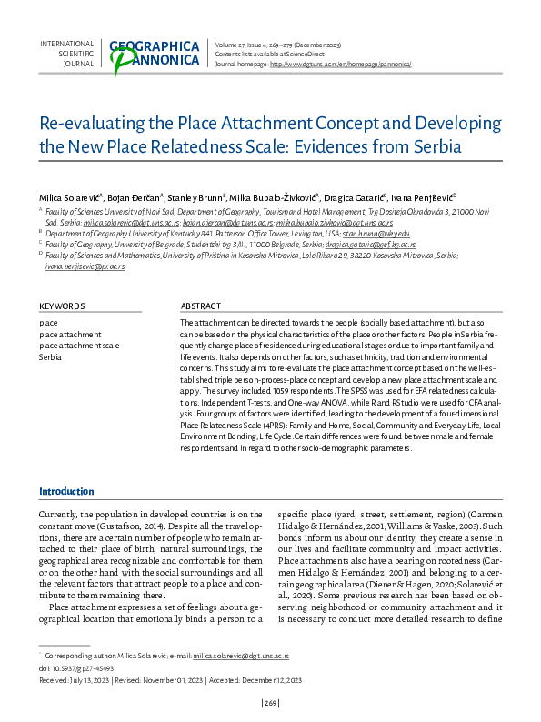 (PDF) Re-evaluating the place attachment concept and developing the new ...