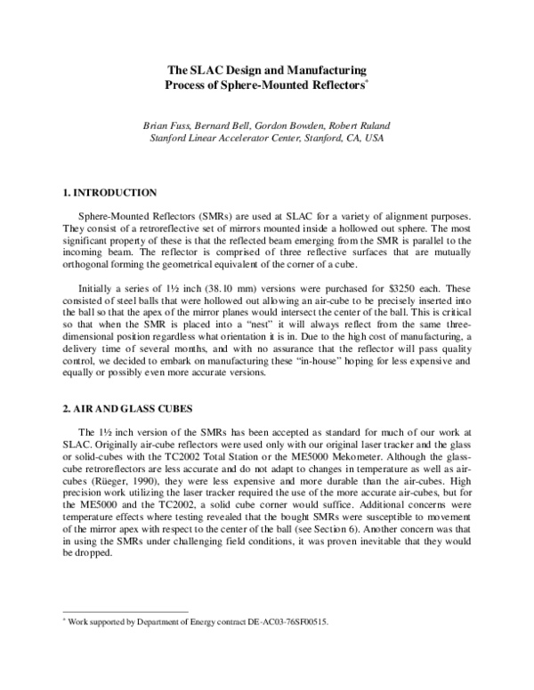 (PDF) The SLAC Design and Manufacturing Process of Sphere-Mounted ...