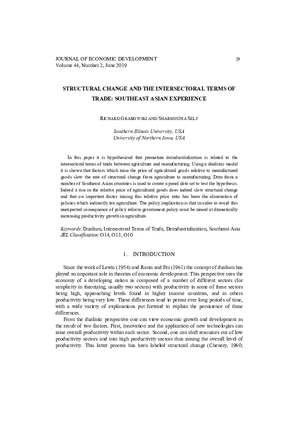 (PDF) Structural Change and the Intersectoral Terms of Trade: Southeast Asian Experience