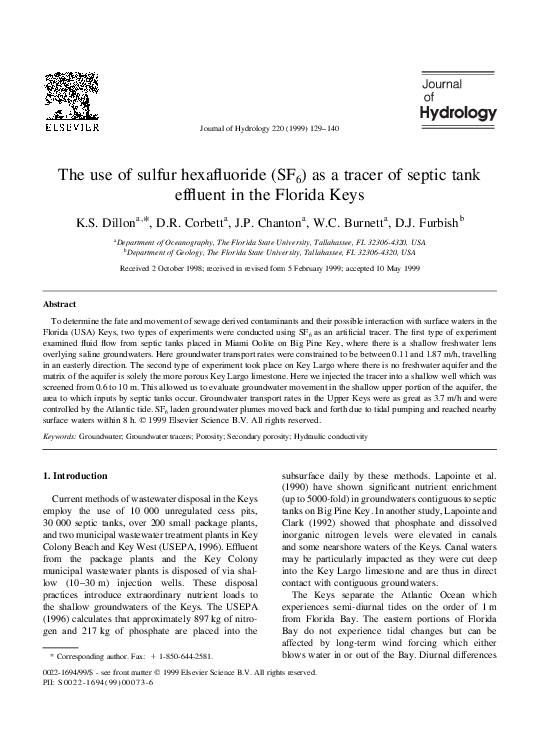 (PDF) The use of sulfur hexafluoride (SF6) as a tracer of septic tank ...