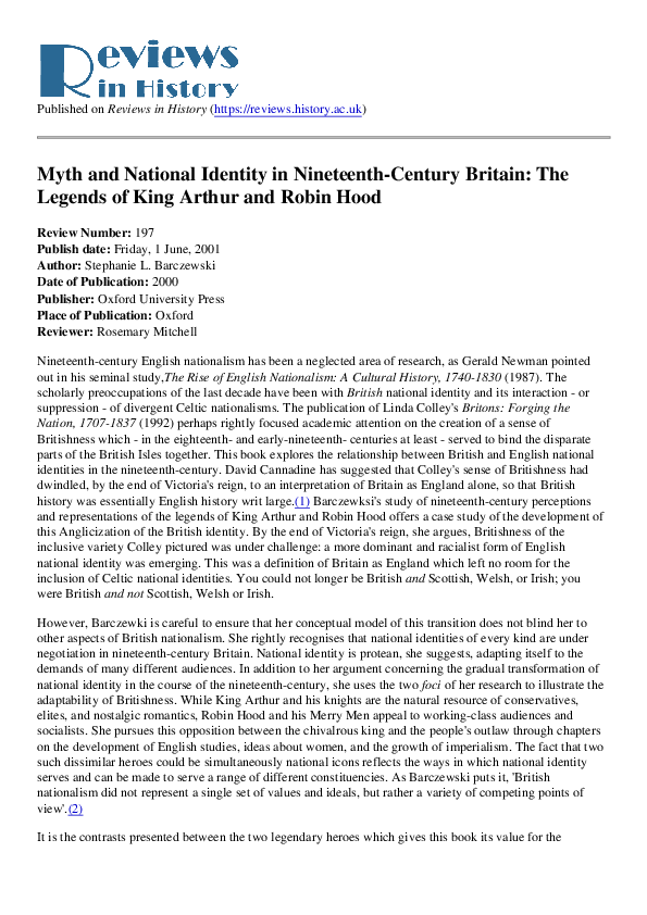 (PDF) Myth and National Identity in Nineteenth-Century Britain: The ...