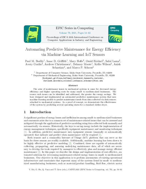 (PDF) Automating Predictive Maintenance for Energy Efficiency via Machine Learning and IoT Sensors