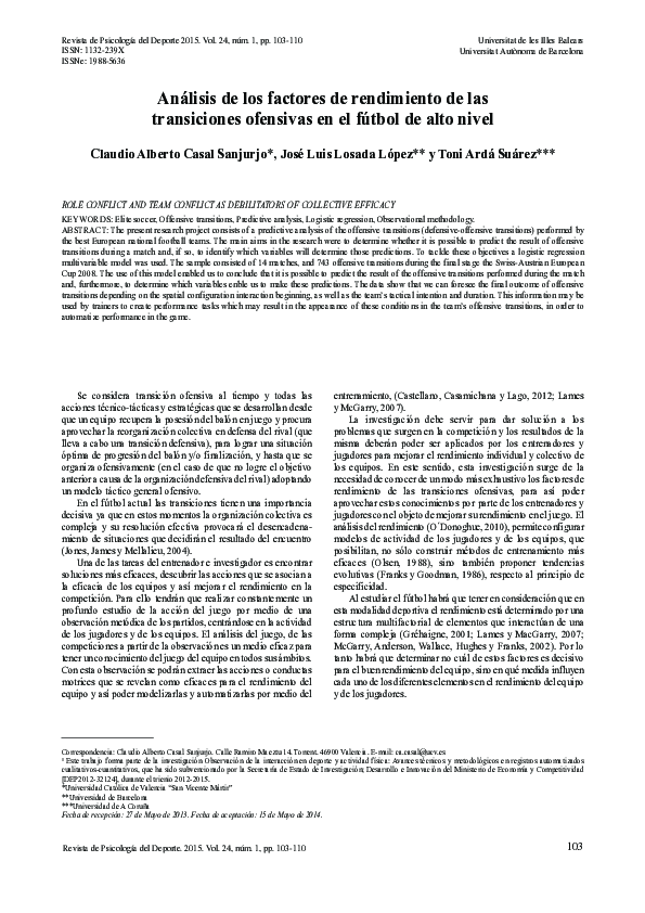 (PDF) Análisis de los factores de rendimiento de las transiciones ofensivas en el fútbol de alto ...