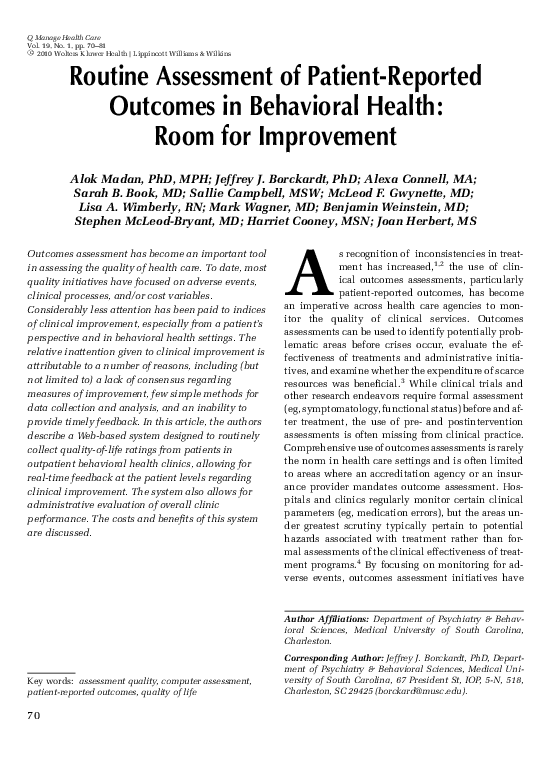 (PDF) Routine Assessment of Patient-Reported Outcomes in Behavioral Health
