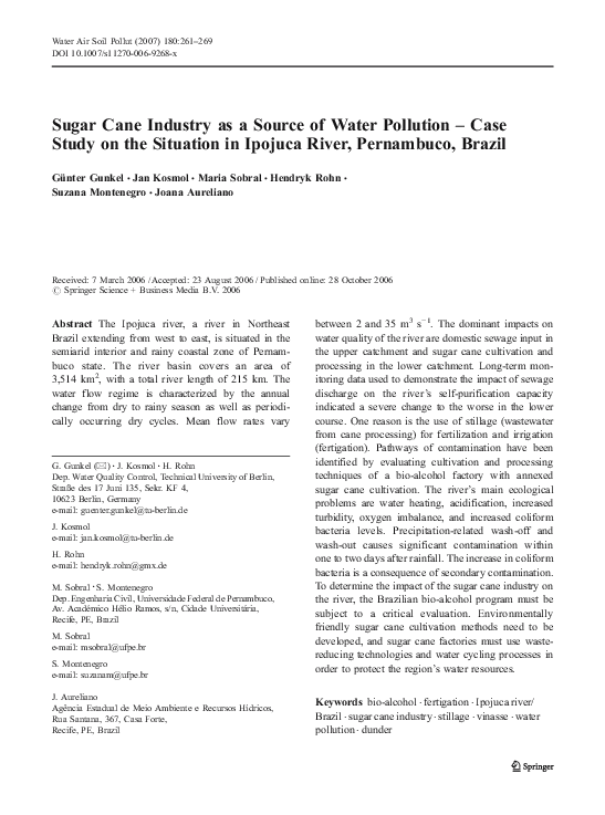 (PDF) Sugar Cane Industry as a Source of Water Pollution – Case Study ...