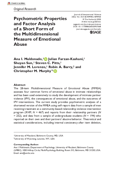 (PDF) Multidimensional Measure of Emotional Abuse--Short Form