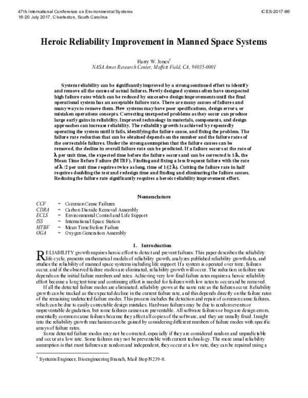 (PDF) Heroic Reliability Improvement in Manned Space Systems