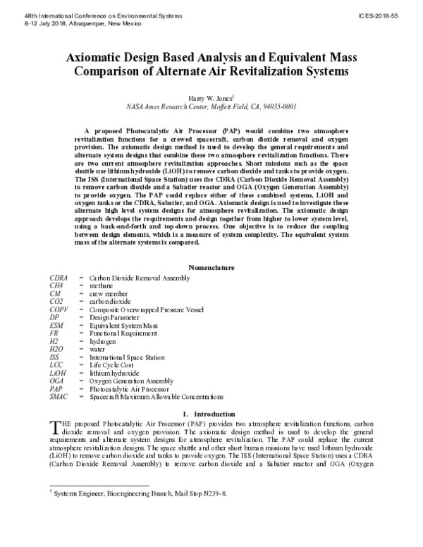 (PDF) Axiomatic Design Based Analysis and Equivalent Mass Comparison of Alternate Air ...