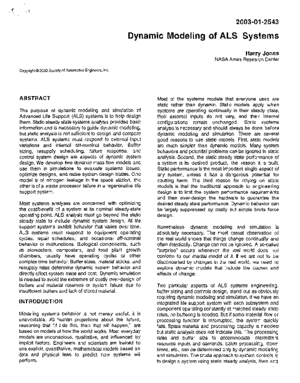 (PDF) Dynamic Modeling of ALS Systems