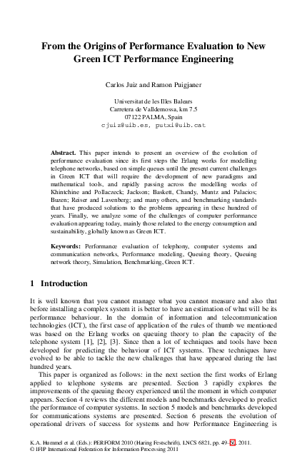 (PDF) From the Origins of Performance Evaluation to New Green ICT ...