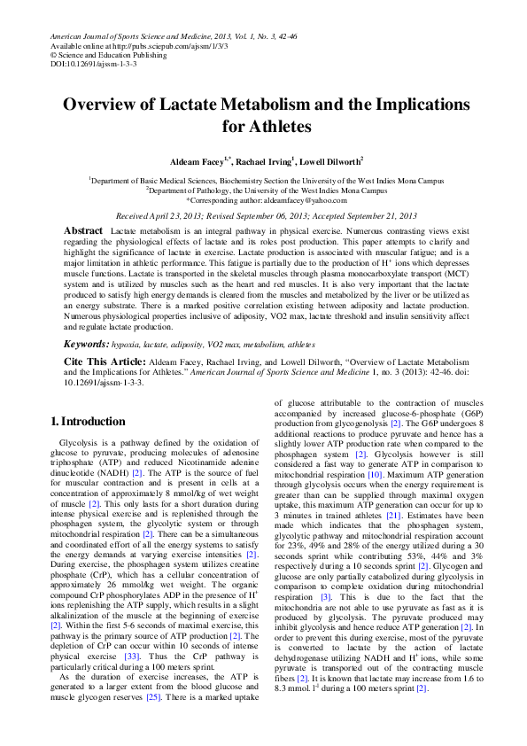 (PDF) Overview of Lactate Metabolism and the Implications for Athletes ...