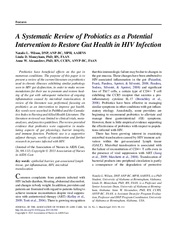 (PDF) A Systematic Review of Probiotics as a Potential Intervention to ...