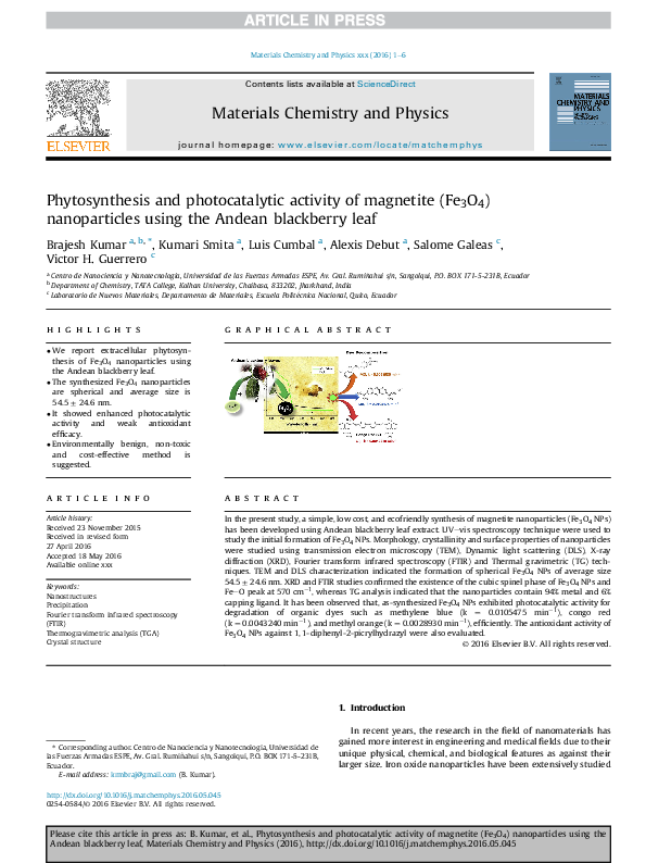 (PDF) Phytosynthesis and photocatalytic activity of magnetite (Fe3O4 ...