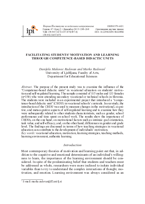(PDF) Facilitating students’ motivation and learning through competence-based didactic units
