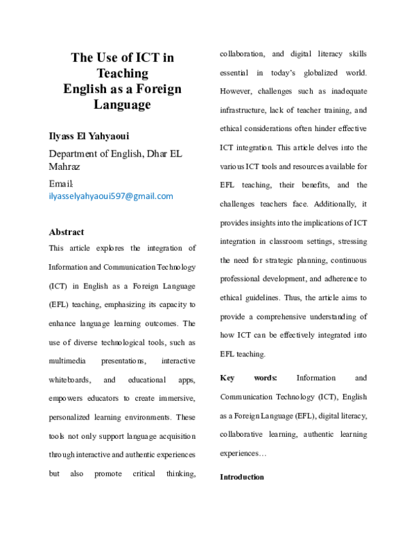 (PDF) The Use of ICT in Teaching English as a Foreign Language