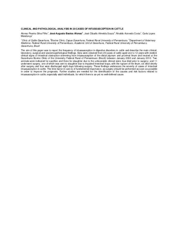 (PDF) Clinical and pathological analysis in 20 cases of intussusception ...