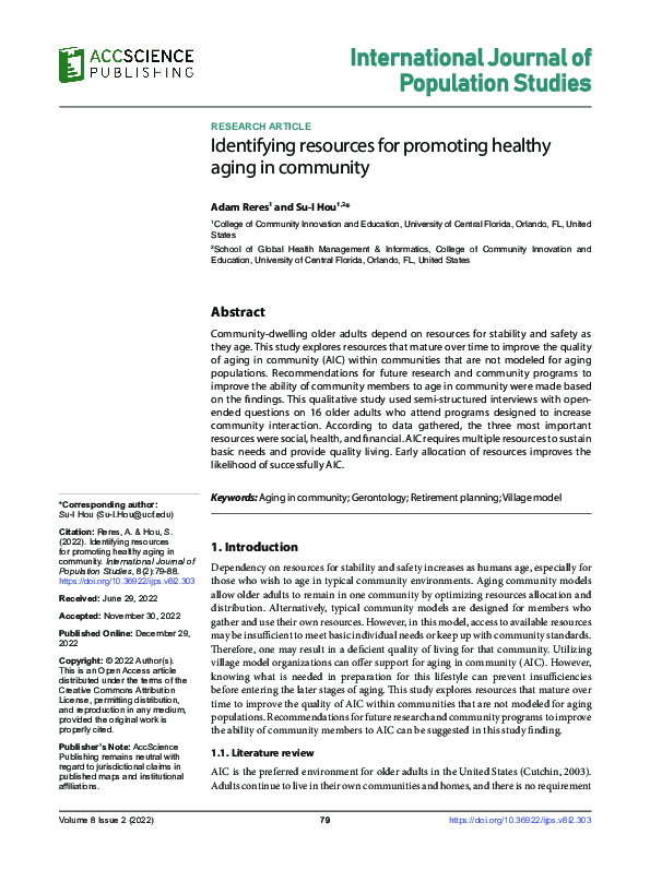 (PDF) Identifying resources for promoting healthy aging in community