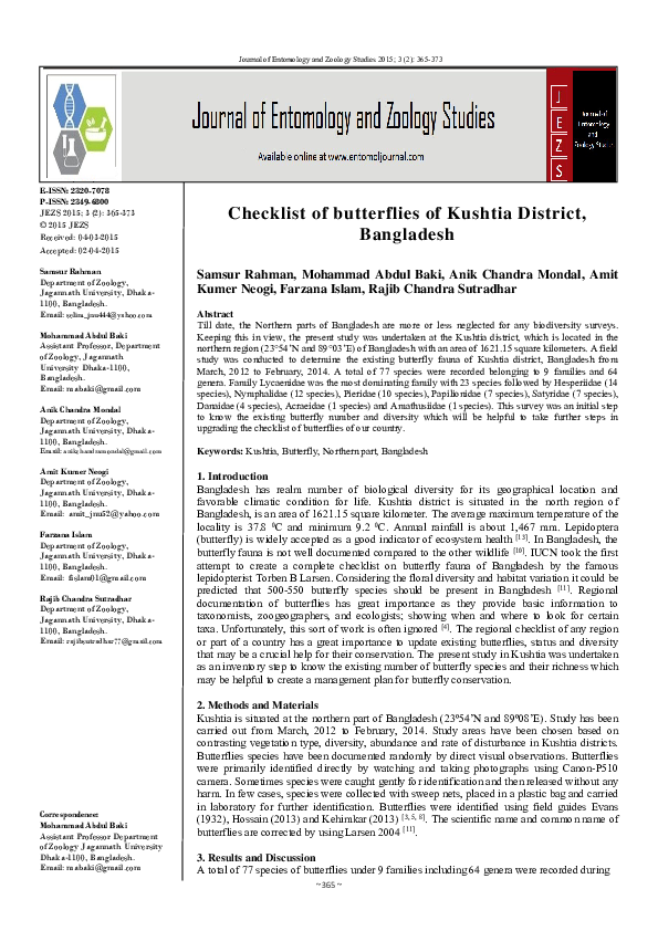 (PDF) Butterflies of Kushtia District | Farzana Islam - Academia.edu