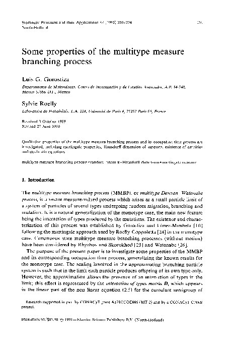 (PDF) Some properties of the multitype measure branching process | Sylvie Roelly - Academia.edu
