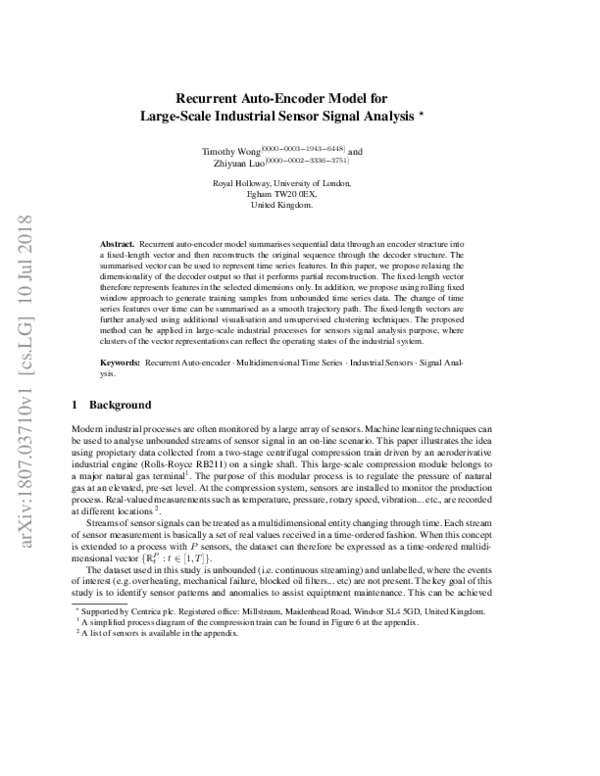 (PDF) Recurrent Auto-Encoder Model for Large-Scale Industrial Sensor Signal Analysis