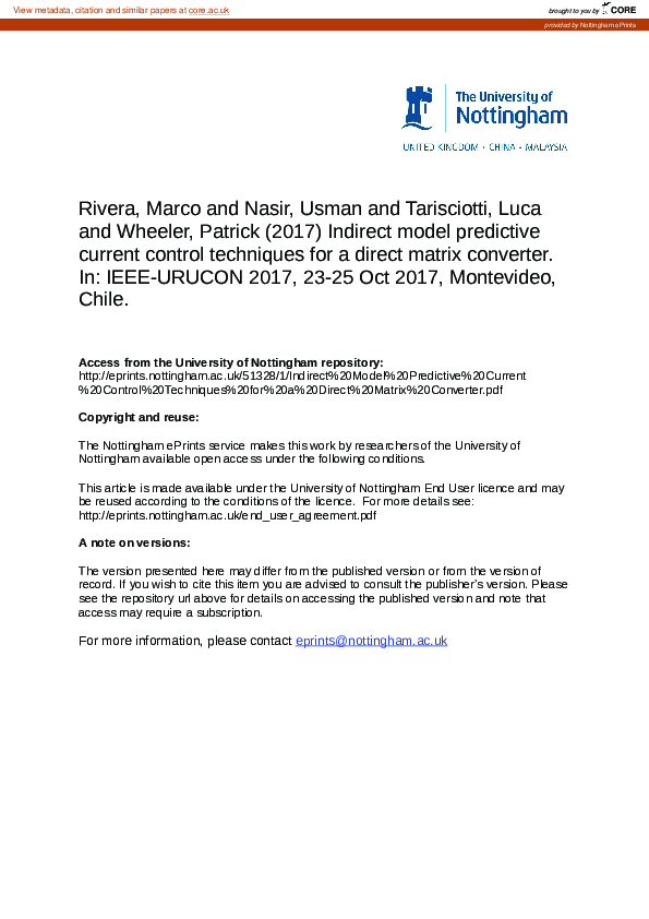 (PDF) Indirect model predictive current control techniaues for a direct ...