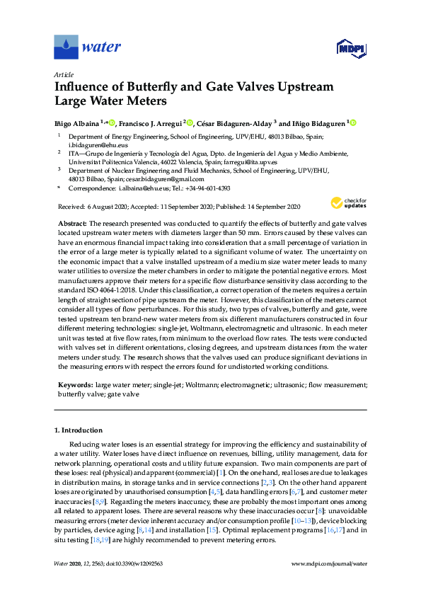(PDF) Influence of Butterfly and Gate Valves Upstream Large Water Meters