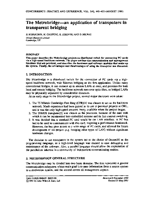 (PDF) Metrobridge: Transputers in Network Bridging