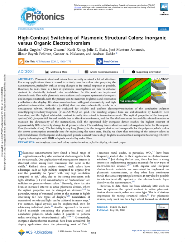 (PDF) High-Contrast Switching of Plasmonic Structural Colors: Inorganic ...