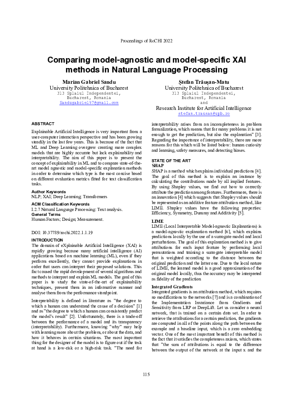 (PDF) Comparing model-agnostic and model-specific XAI methods in ...
