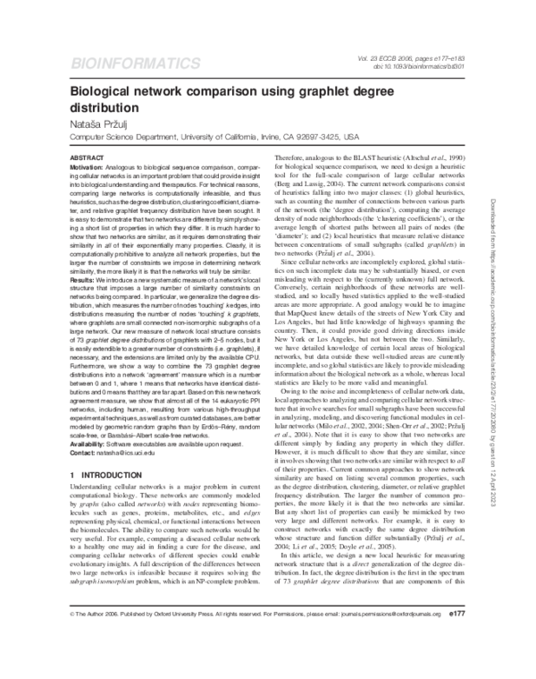 (PDF) Biological network comparison using graphlet degree distribution