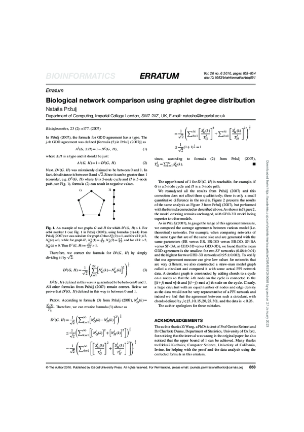 (PDF) Biological network comparison using graphlet degree distribution