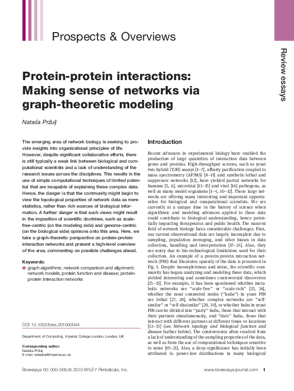 (PDF) Protein-protein interactions: Making sense of networks via graph ...