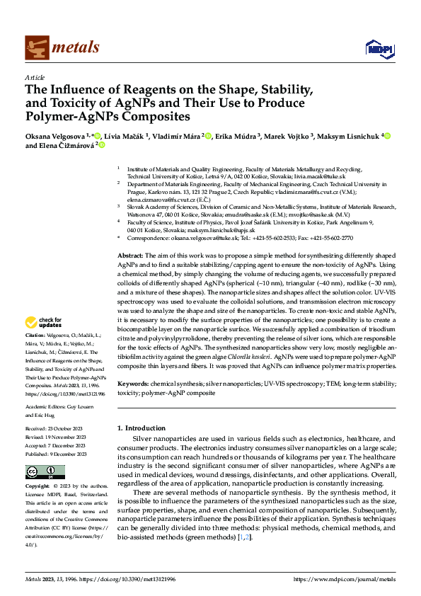(PDF) The Influence of Reagents on the Shape, Stability, and Toxicity ...