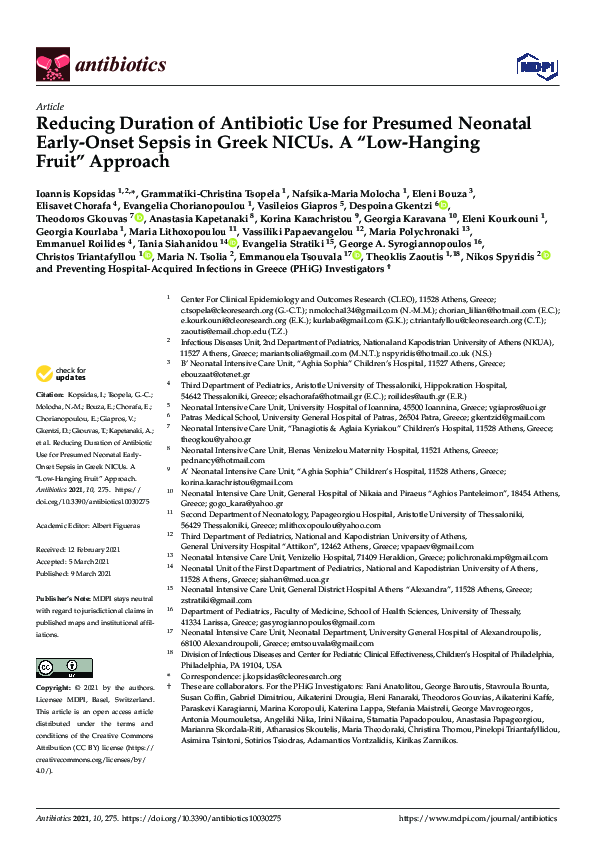 (PDF) Reducing Duration of Antibiotic Use for Presumed Neonatal Early-Onset Sepsis in Greek ...