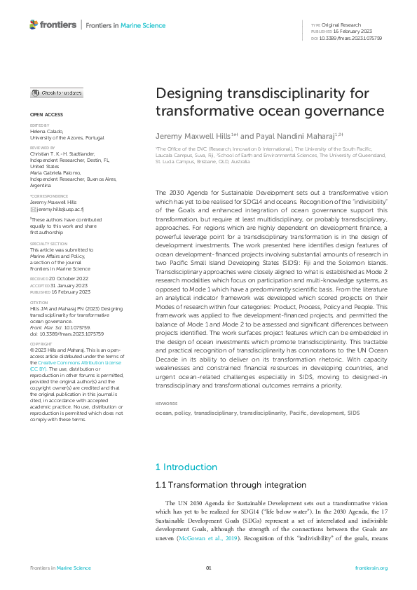 (PDF) Designing transdisciplinarity for transformative ocean governance