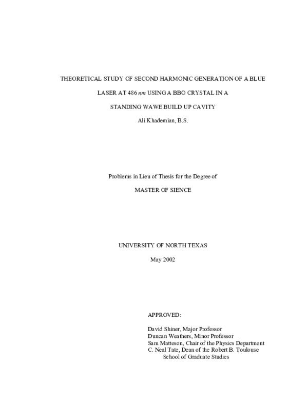 (PDF) Theoretical Study of Second Harmonic Generation of a Blue Laser ...